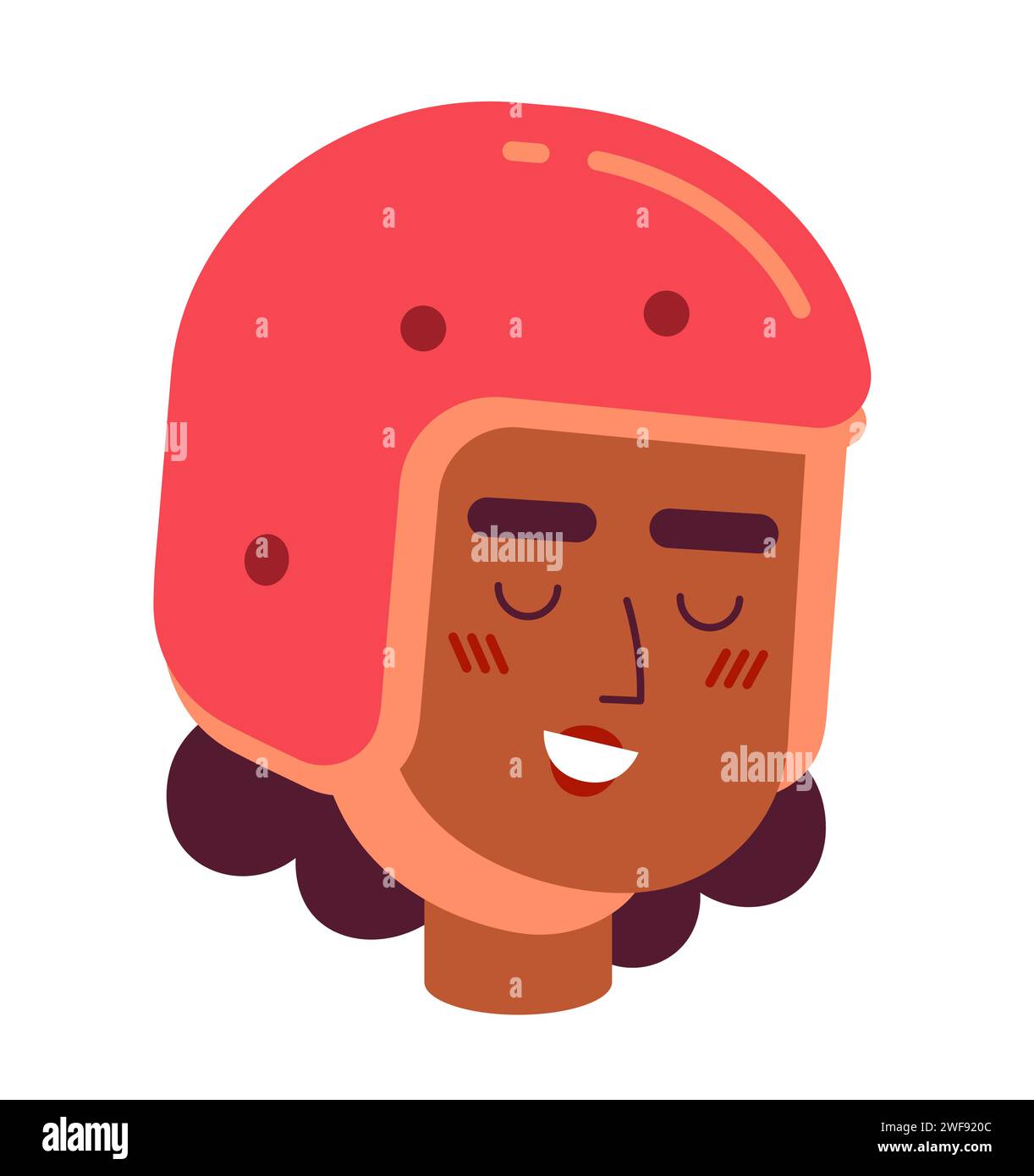 Black female cyclist safety helmet 2D vector avatar illustration Stock ...