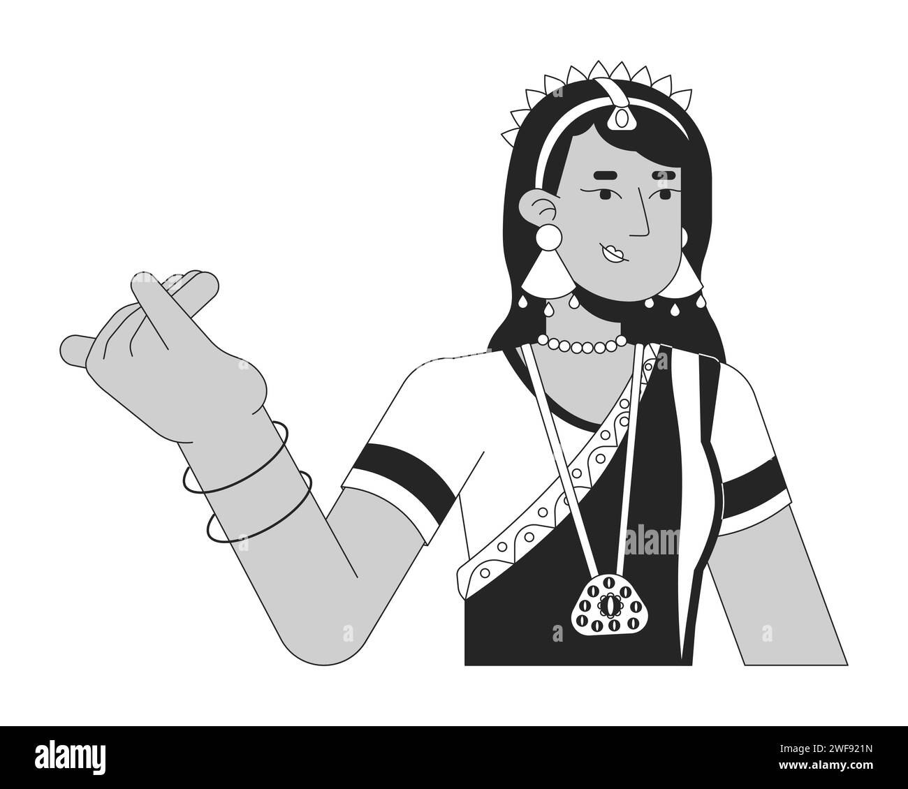 Female bharatanatyam dancer black and white 2D line cartoon character Stock Vector Image & Art ...