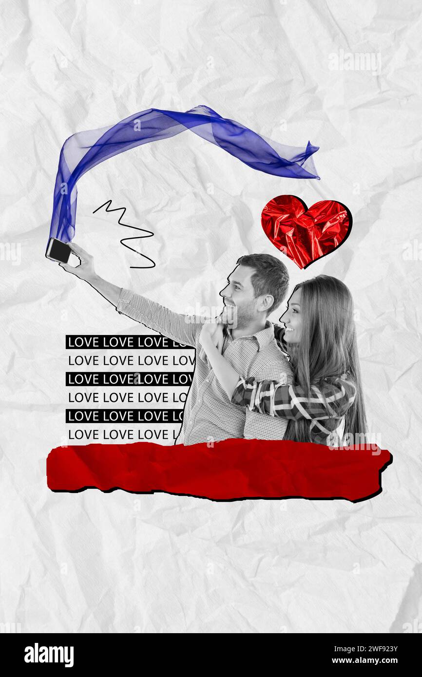 Vertical creative collage poster happy lovers couple relationship take ...