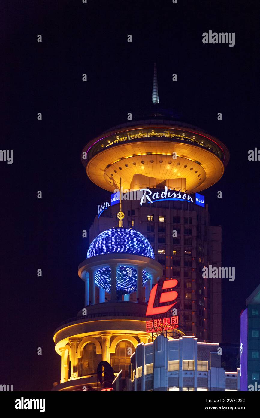 Shanghai, China - August 10 2018: The Radisson Blu in Shanghai by night ...