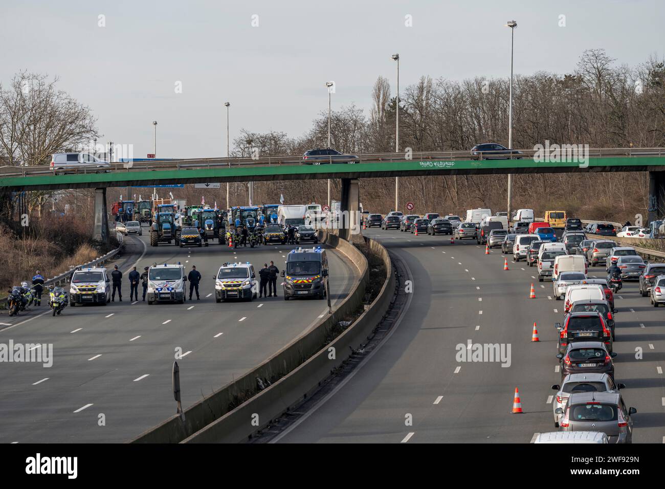 Argenteuil, France - 01 29 2024: View of the A15 motorway near Paris ...