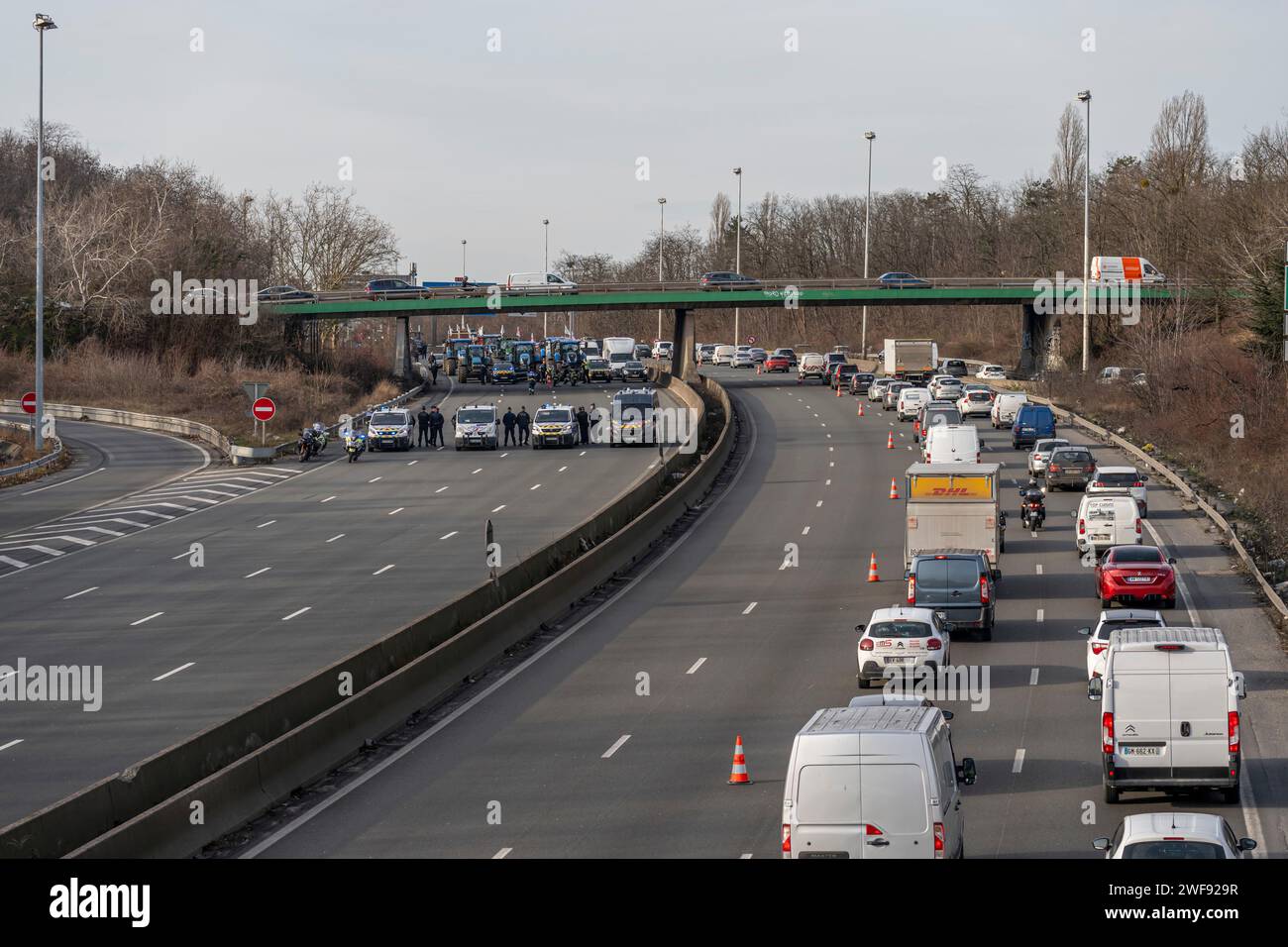 Argenteuil, France - 01 29 2024: View of the A15 motorway near Paris ...