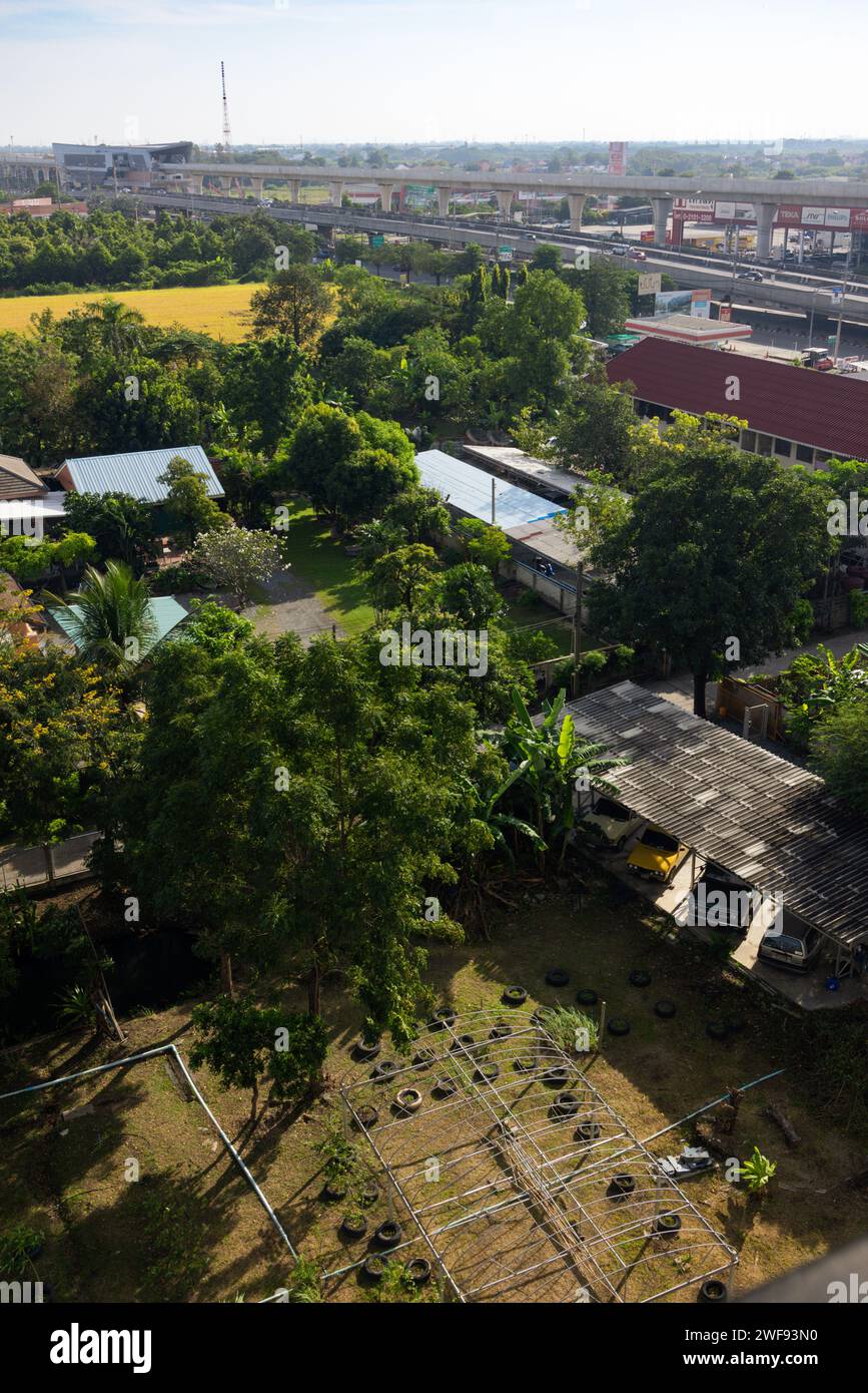 This aerial photograph showcases the extensive tree coverage in a city ...