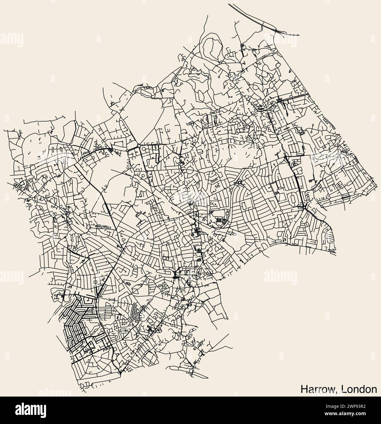 Street roads map of the BOROUGH OF HARROW, LONDON Stock Vector Image ...