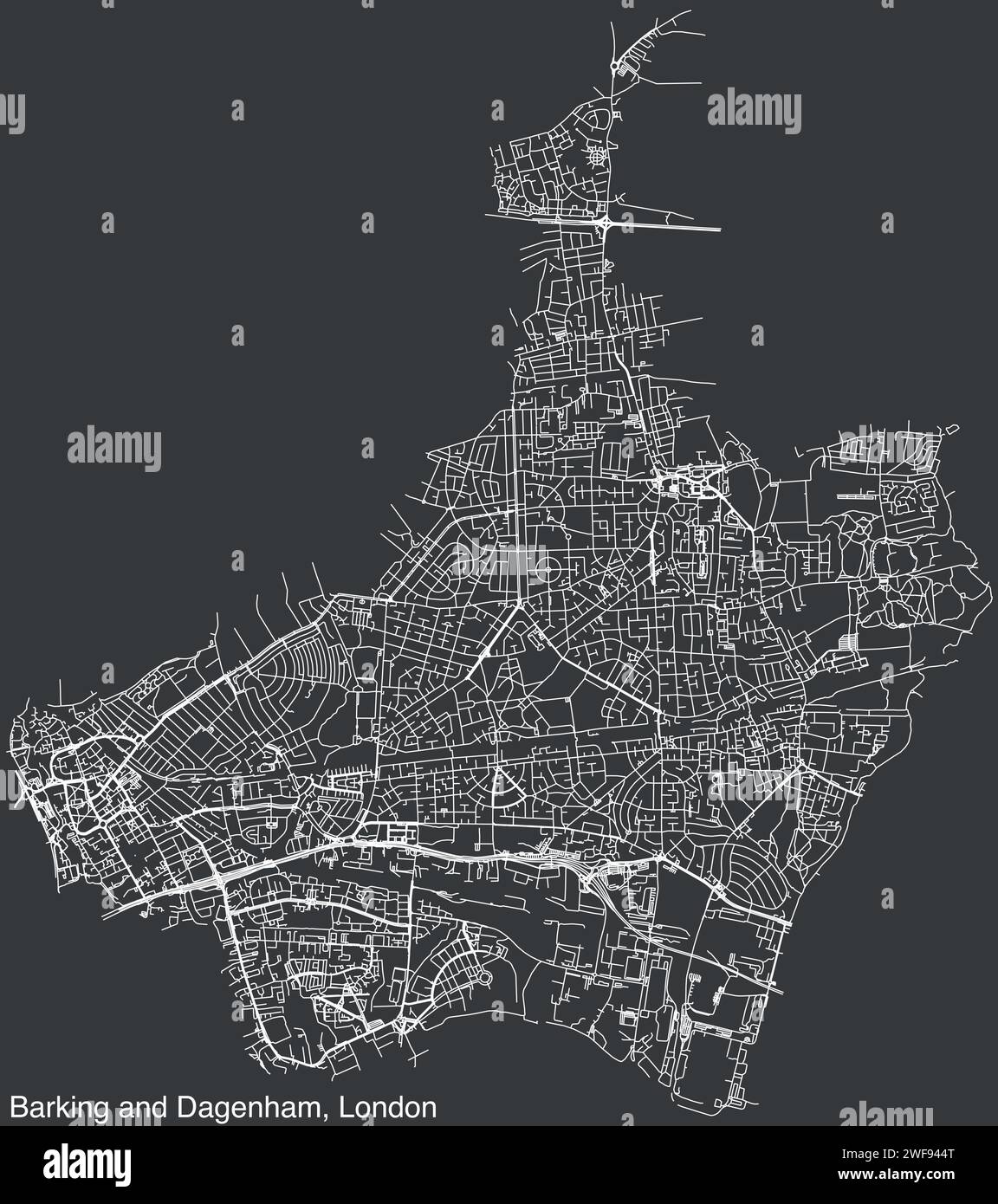 Street roads map of the BOROUGH OF BARKING AND DAGENHAM, LONDON Stock ...