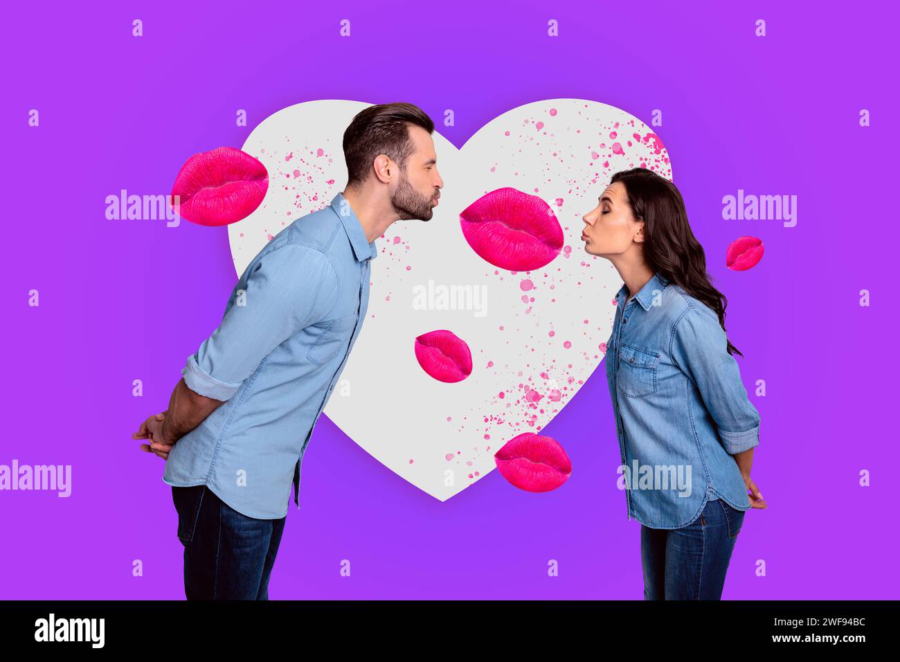 Collage creative picture banner photo kissing adorable sweet couple ...