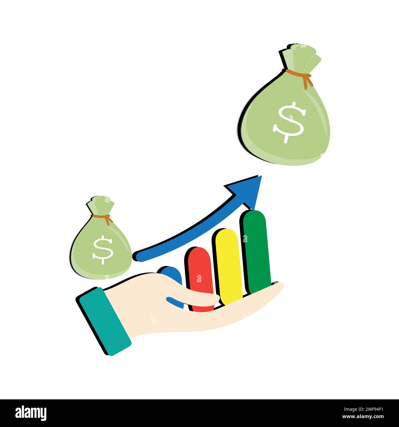 Money bag chart increase, business graph arrow up growth investment ...