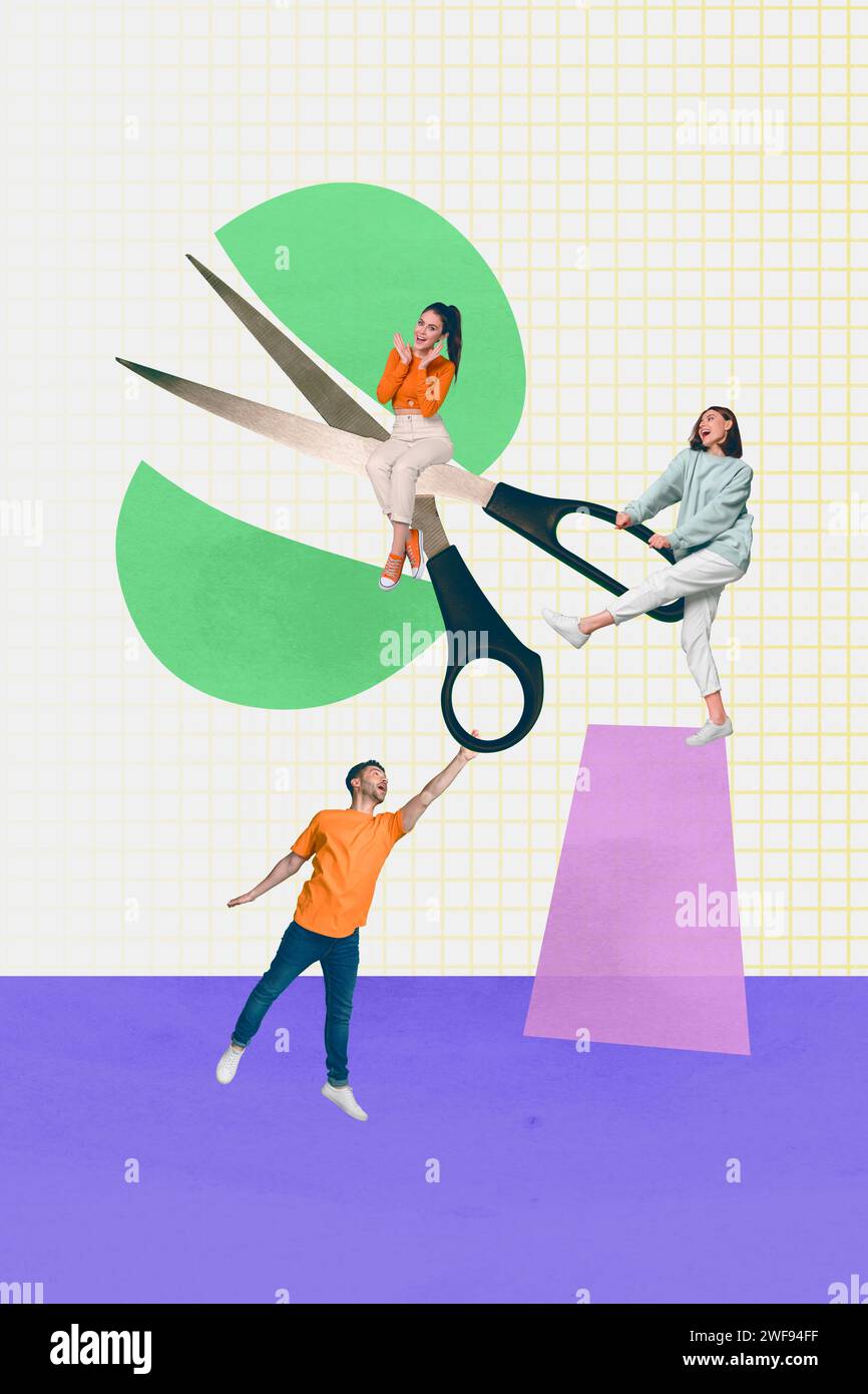 3d retro abstract creative artwork template collage of workers teamwork ...