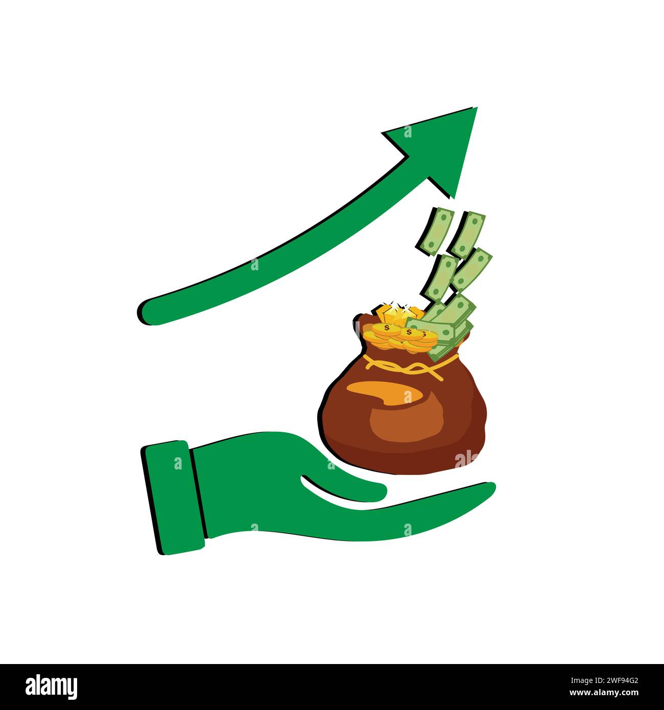 Money bag chart increase, business graph arrow up growth investment ...