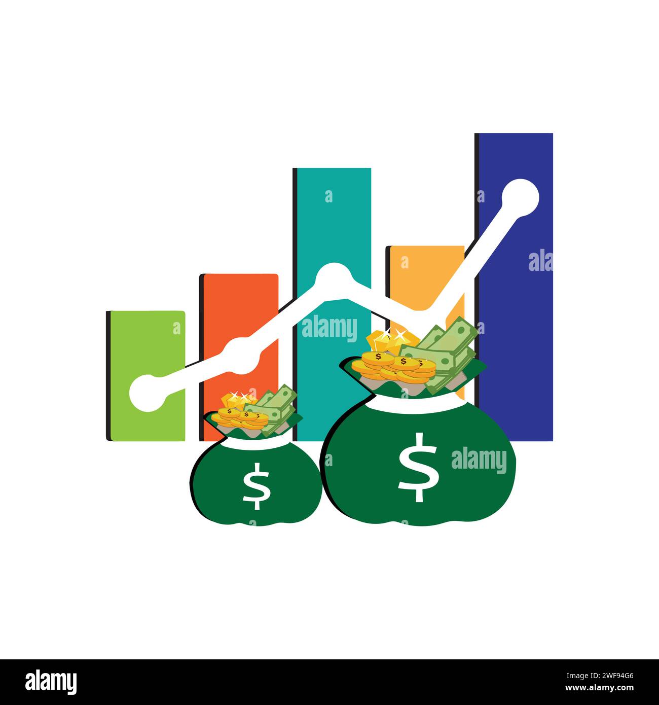 Money bag chart increase, business graph arrow up growth investment ...