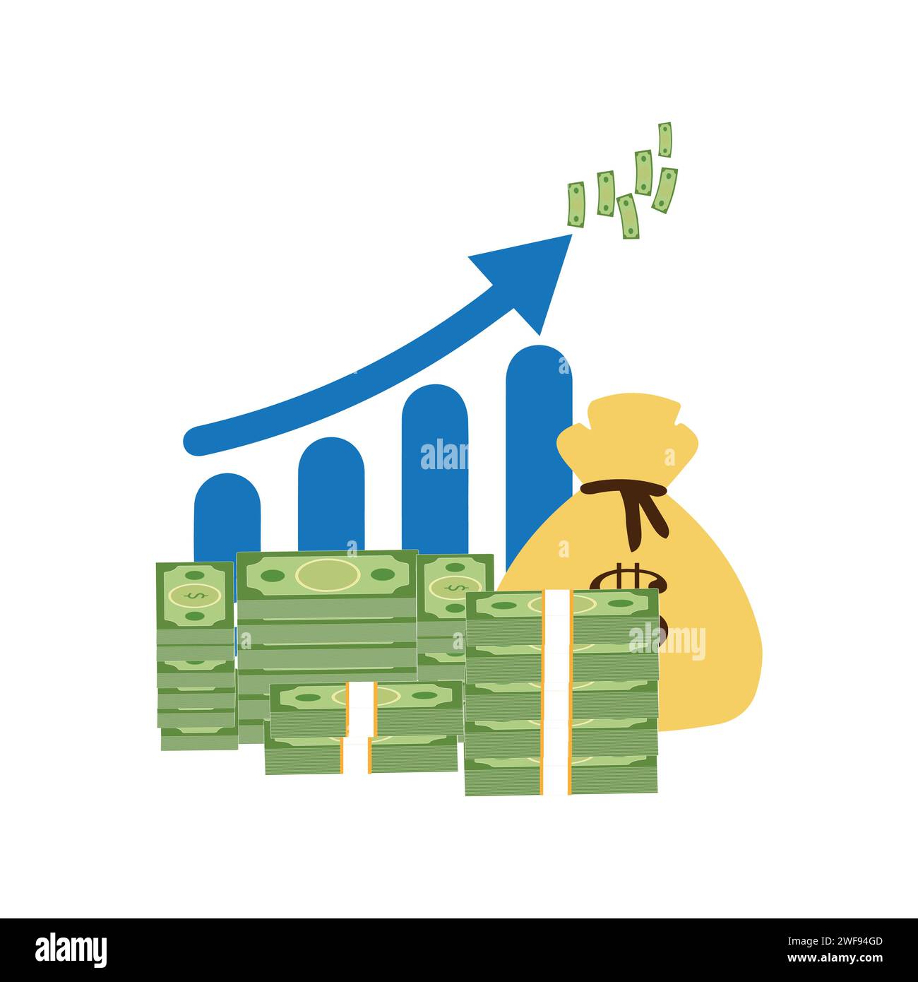 Money bag chart increase, business graph arrow up growth investment ...