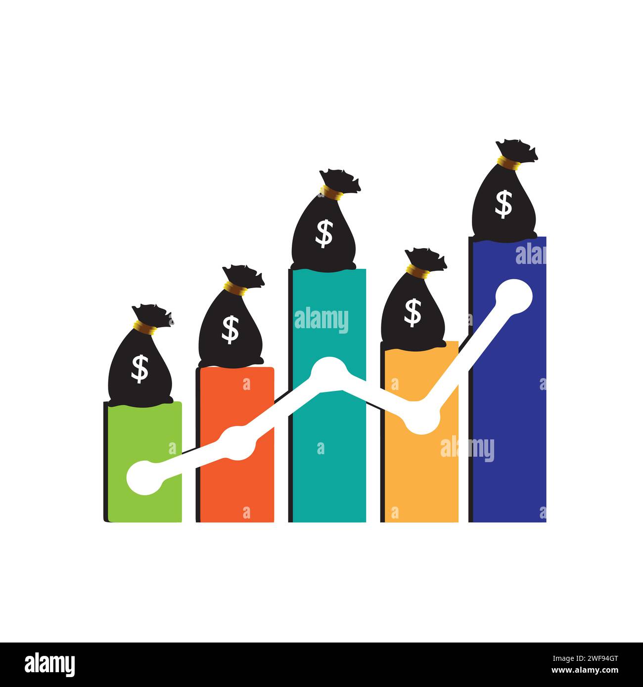 Money bag chart increase, business graph arrow up growth investment ...