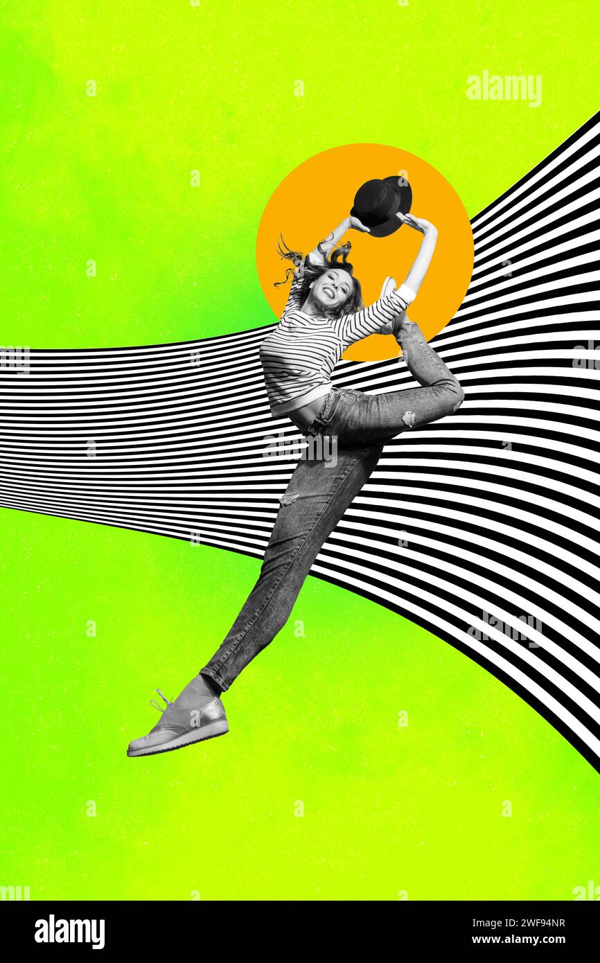 Vertical creative collage picture young happy joyful girl ballerina ...