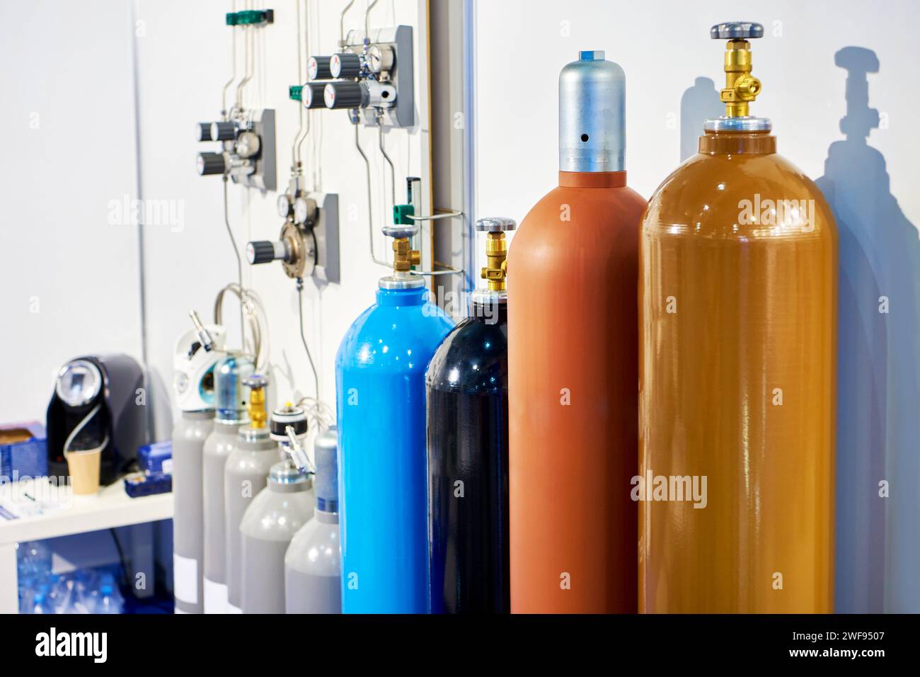 Gas cylinders and measuring equipment at the exhibition Stock Photo - Alamy