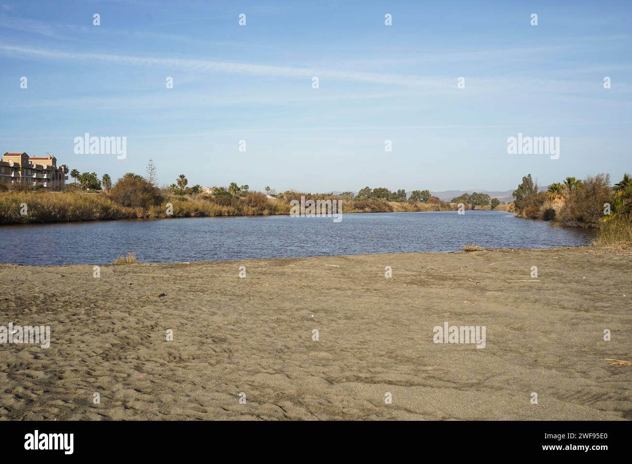 River at Natural Park Guadalhorce estuary nature reserve. Andalusia ...