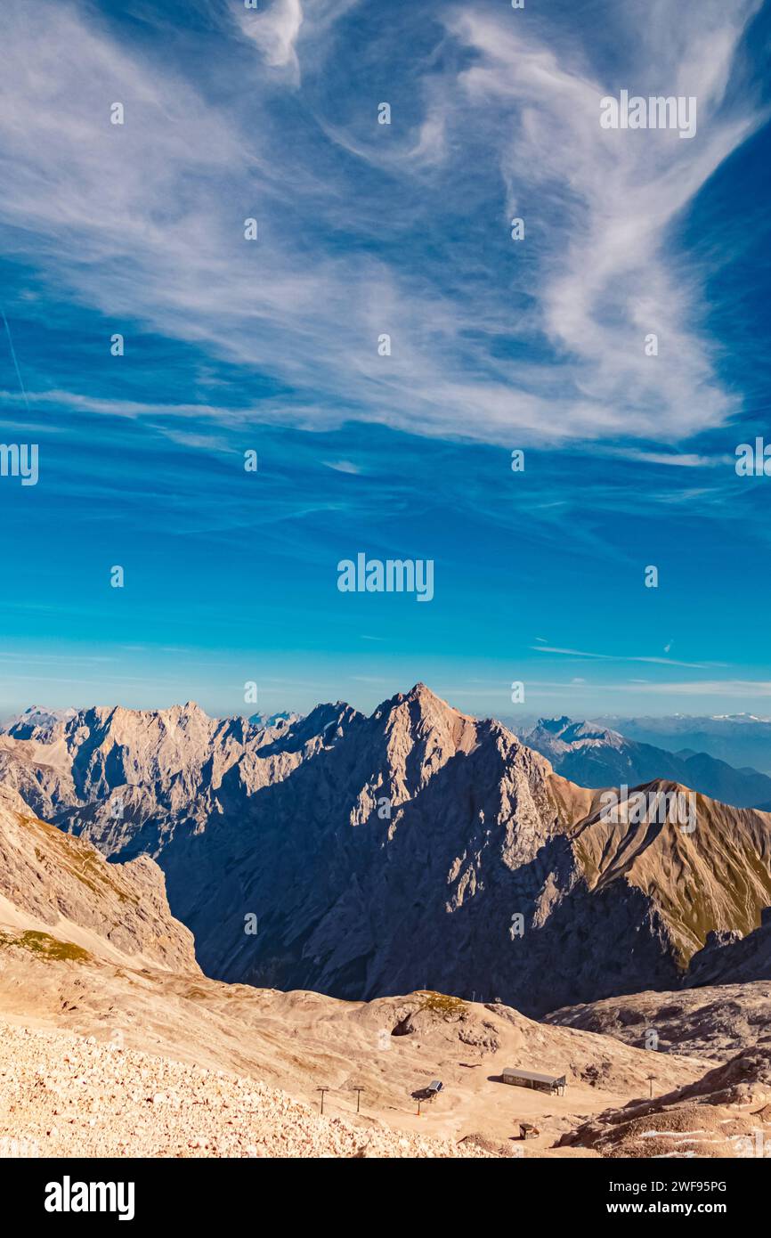 Alpine summer view at Schneeferner glacier, Zugspitzplatt, Mount ...
