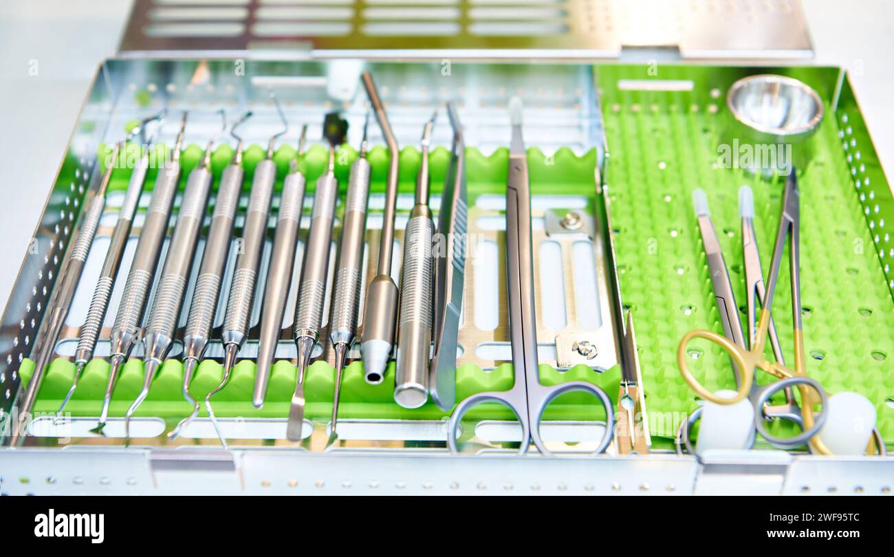 Dental instrument set with attachments Stock Photo - Alamy