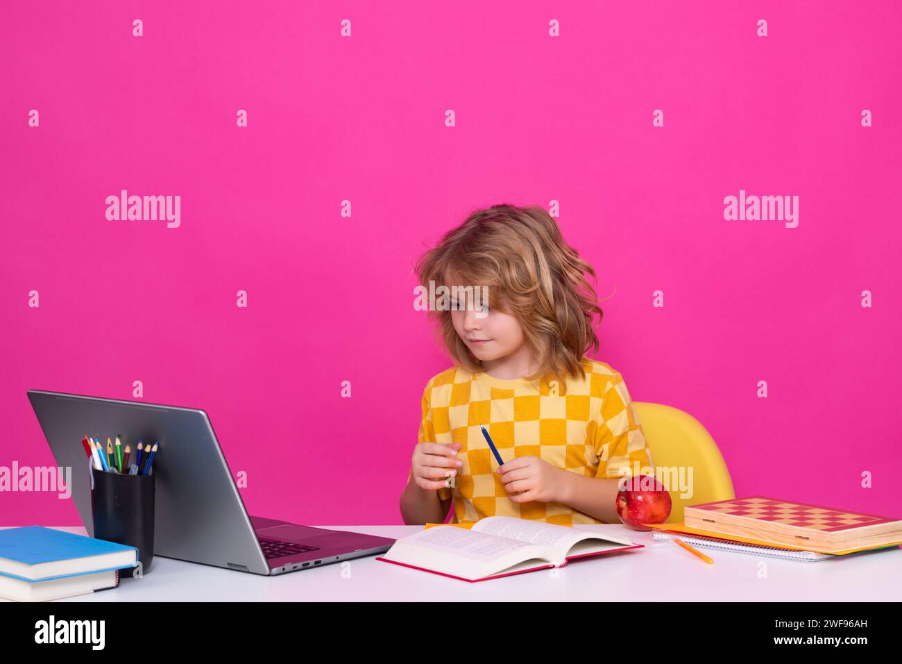 Nerd school kid isolated on studio background. Clever child from ...