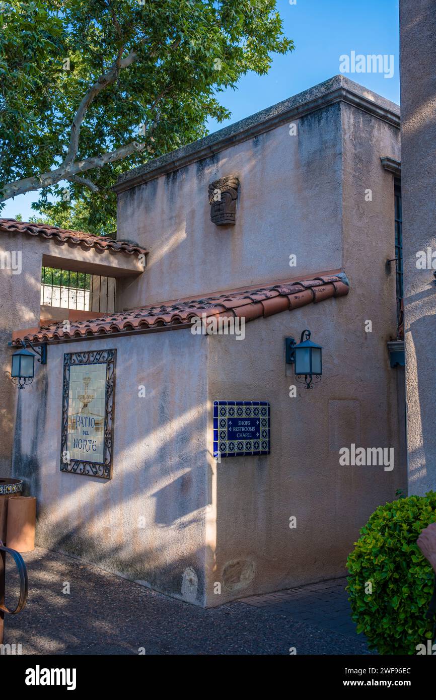 A vertical shot of an old-style house courtyard in the city center of ...