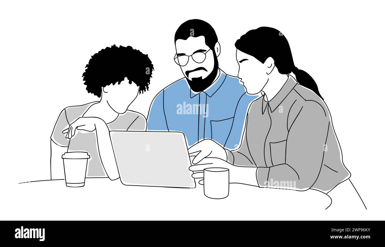 Business team working with laptop vector scene Stock Vector Image & Art ...