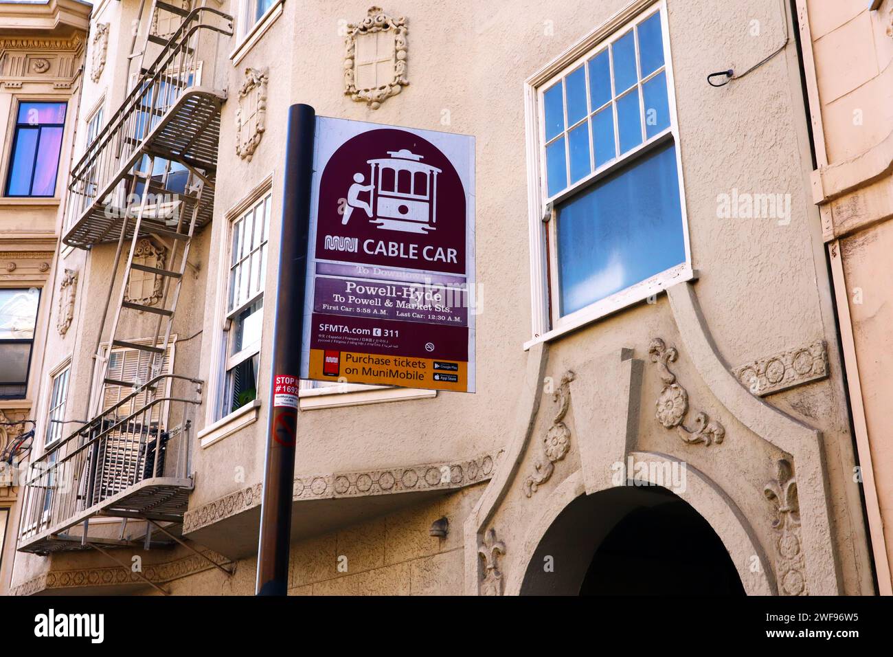 San Francisco, California: SFMTA MUNI CABLE CAR Stop sign Stock Photo ...