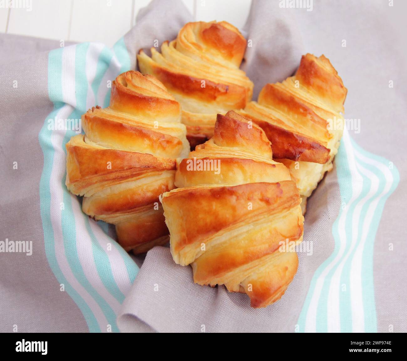 Chocolate croissant for breakfast. Dough with many sheets for a ...