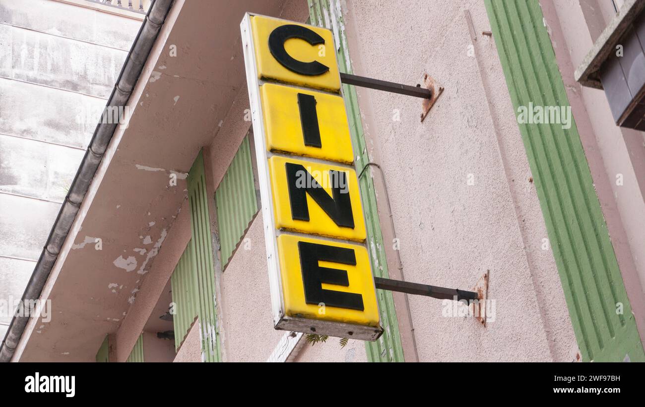 Cinema sign in a building facade Stock Photo - Alamy