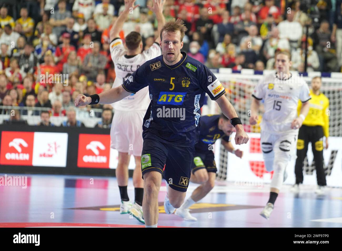 Max Darj of Sweden during the Men's EHF Euro 2024, Placement Match 3/4 ...