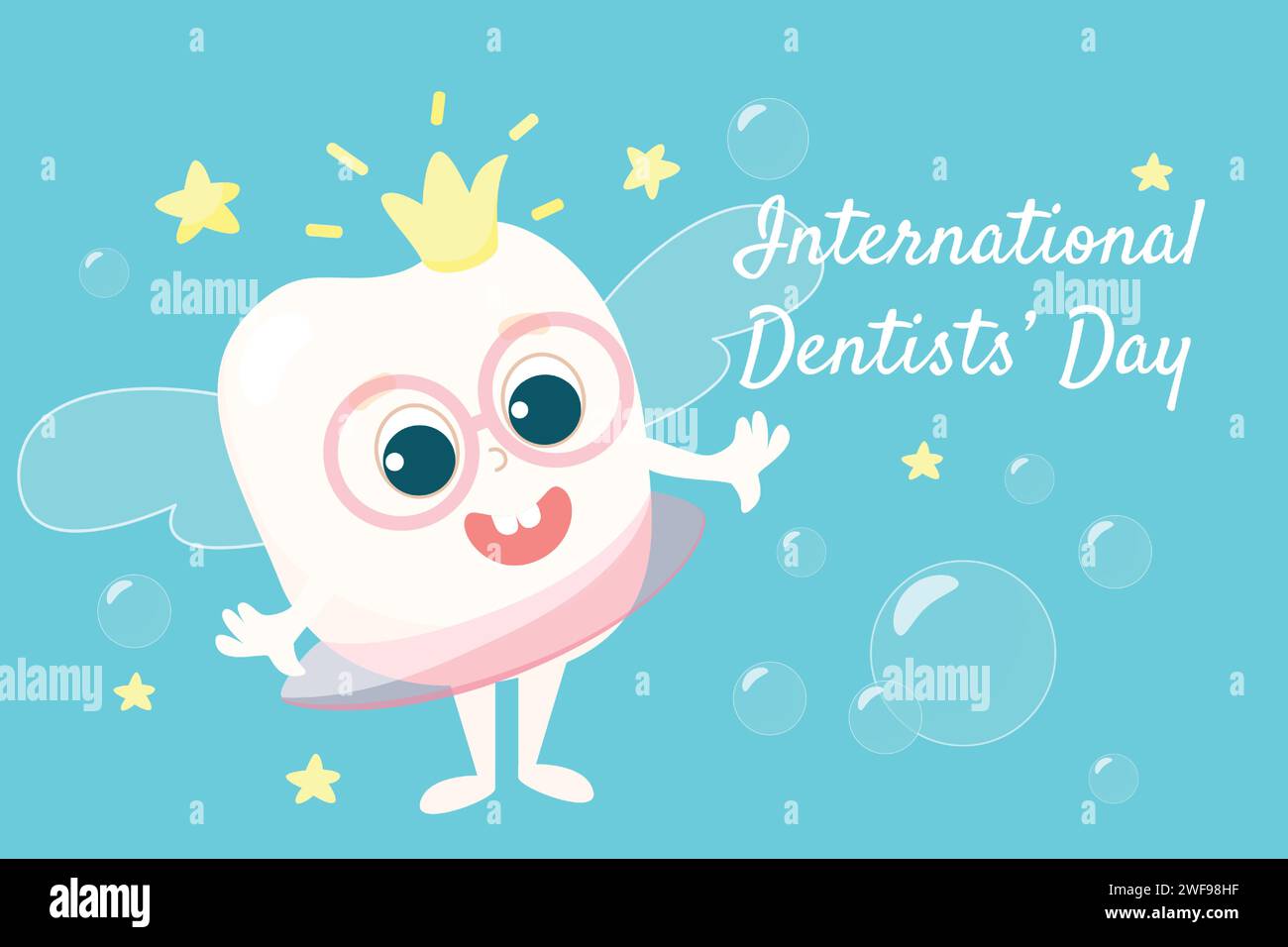 Dentist's Day greeting card. Tooth Fairy. A very cute tooth with wings, a crown Stock Vector ...