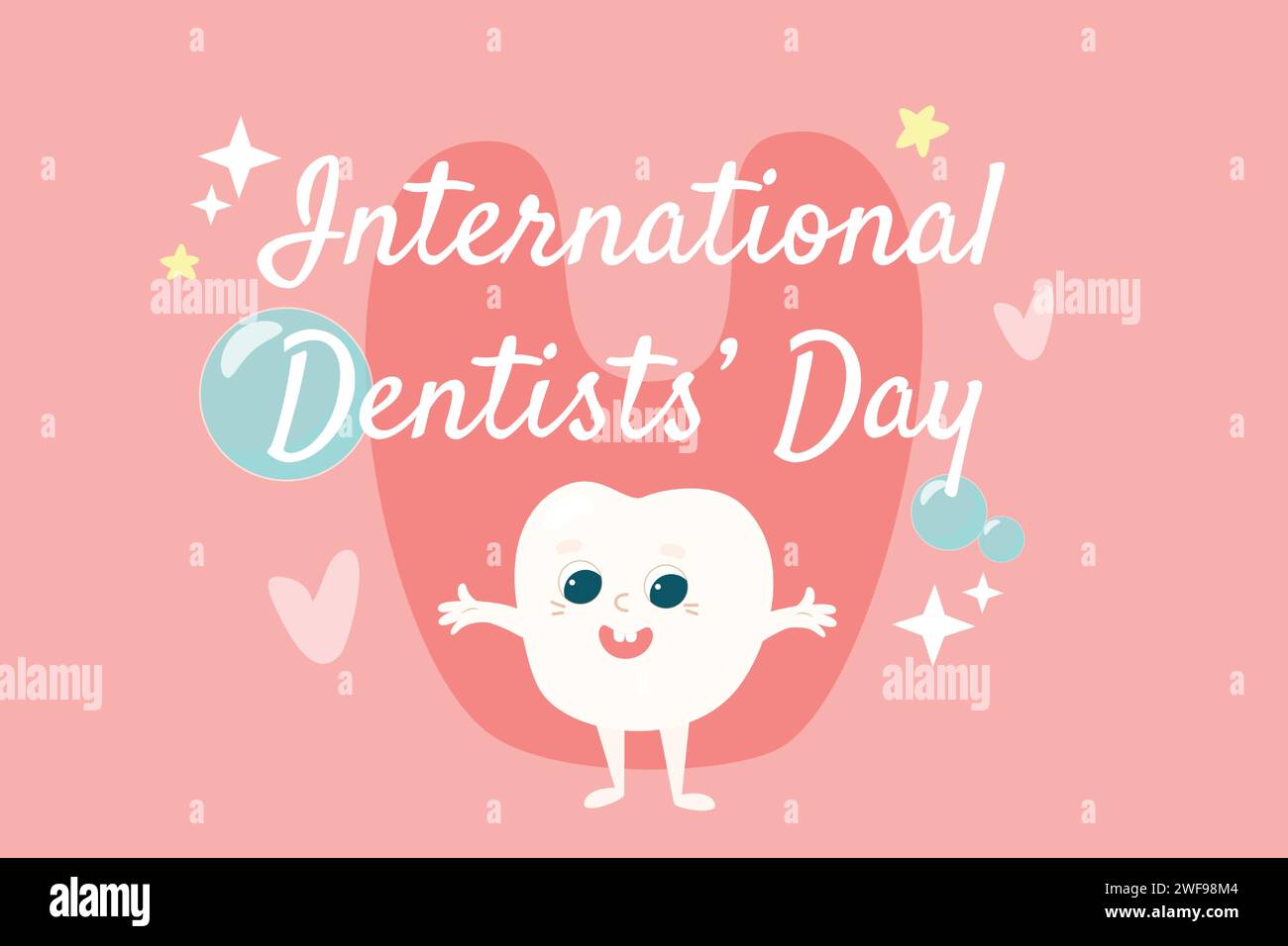 Dentist's Day greeting card. A cute little tooth with glasses and a face, handles and legs Stock ...