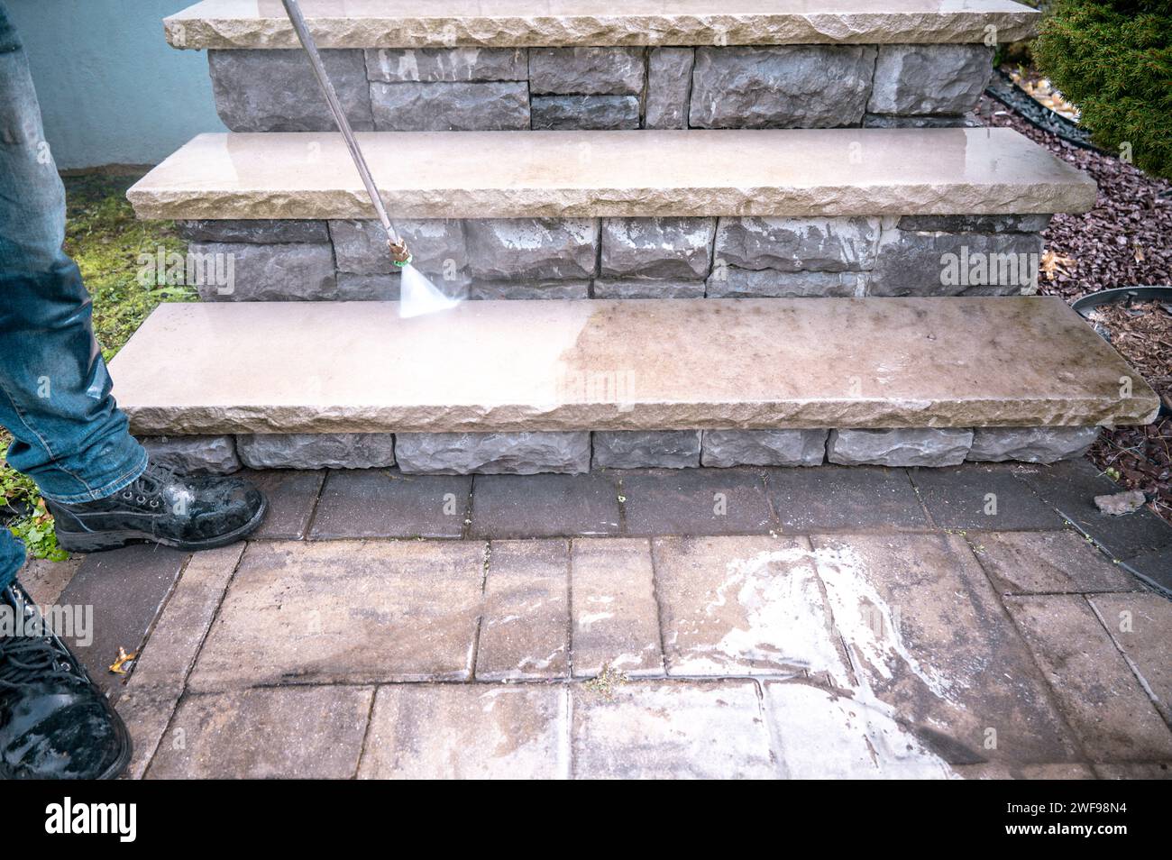 Before and after of high pressure water jet during cleaning dirty ...