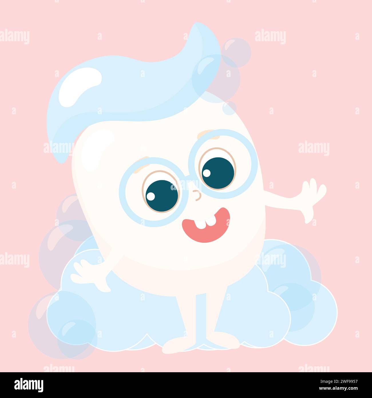Little healthy baby tooth with toothpaste on top in soap bubbles. Tooth ...