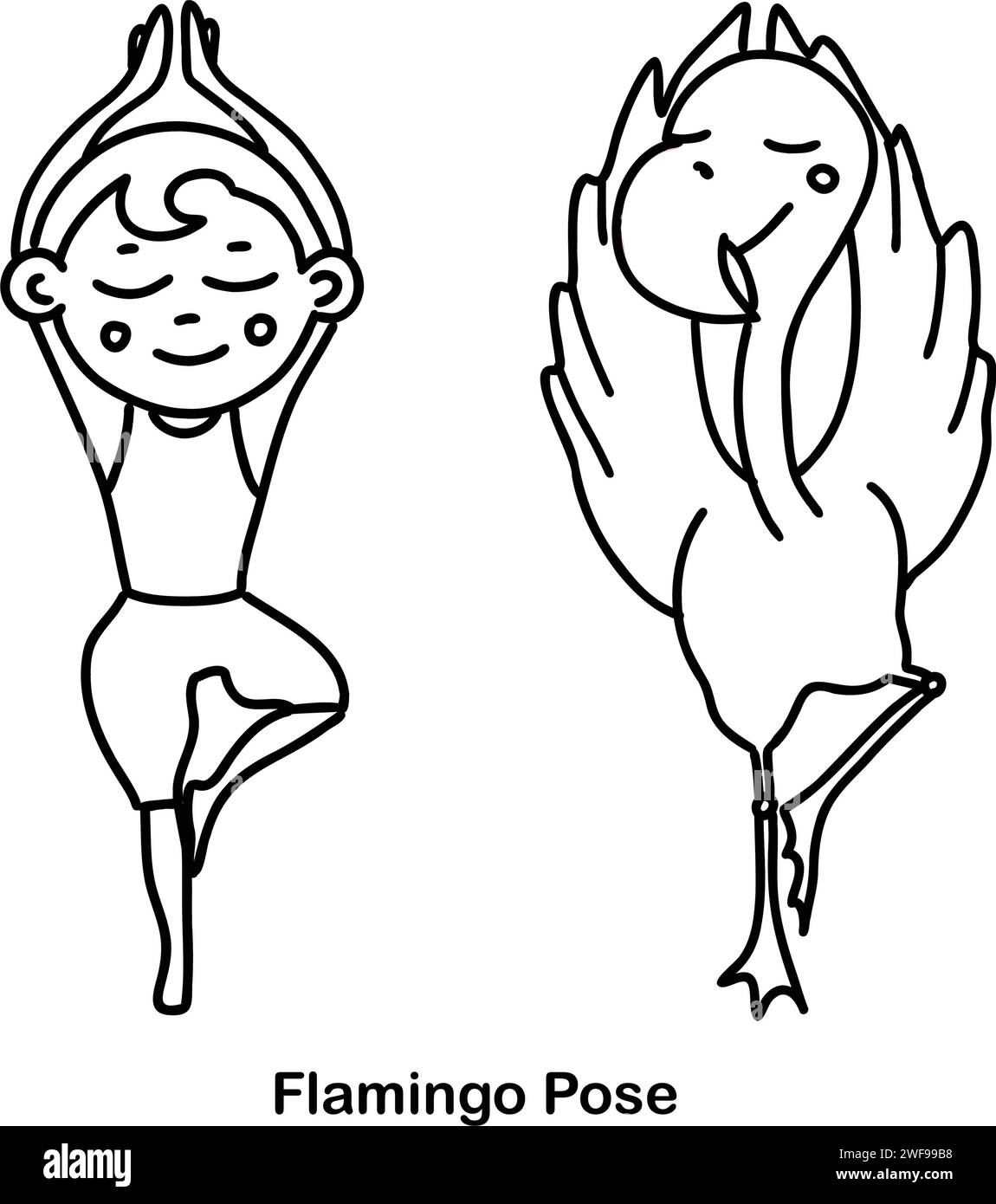 Kids yoga flamingo pose. Vector cartoon illustration Stock Vector Image ...