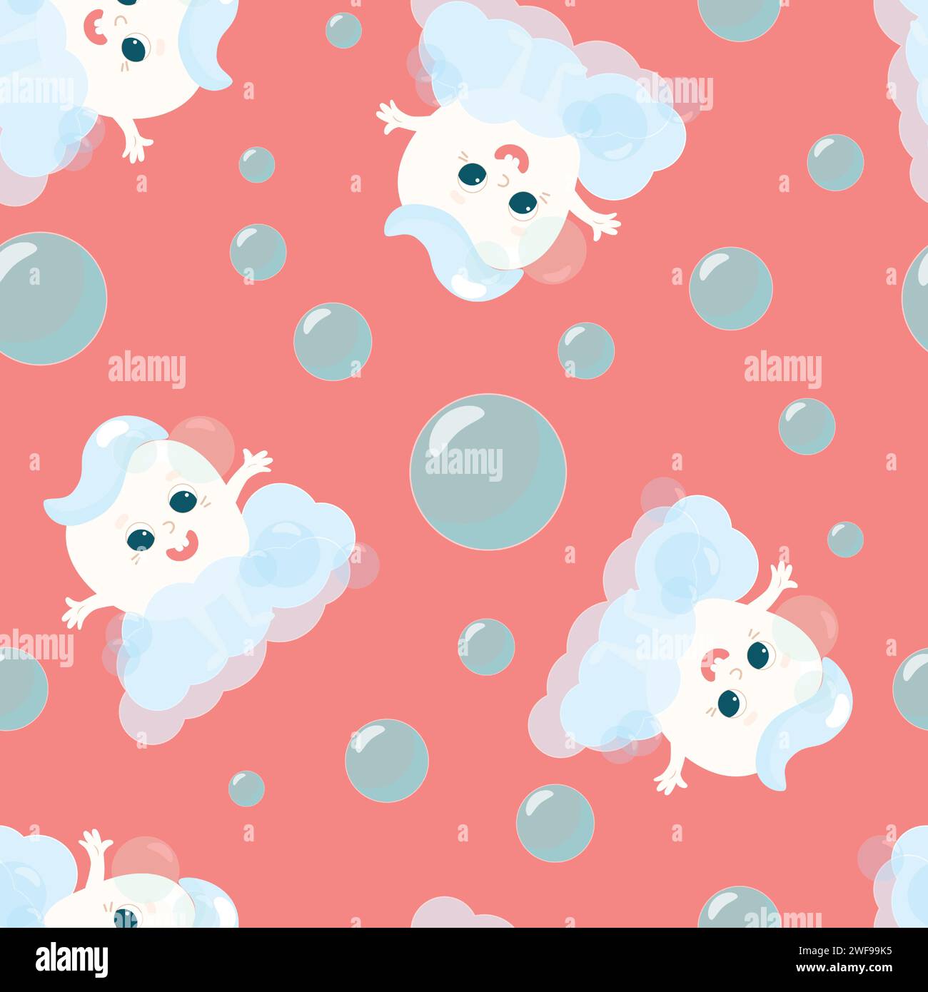 Seamless pattern healthy tooth in soap bubbles. Illustration in cartoon ...