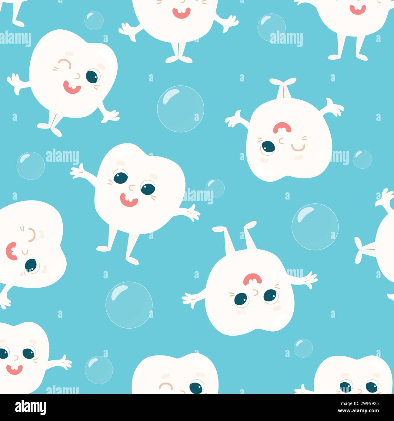 Seamless pattern healthy tooth together with transparent soap bubbles ...