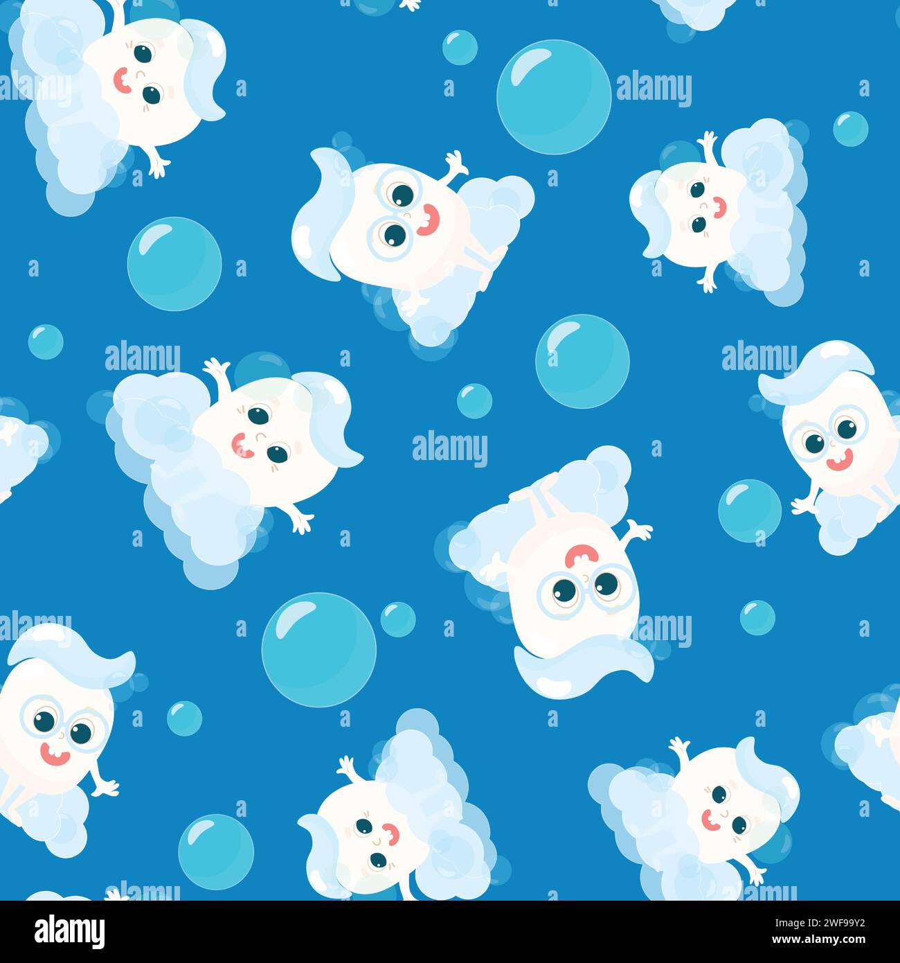 Seamless pattern of healthy happy baby teeth with toothpaste on head ...