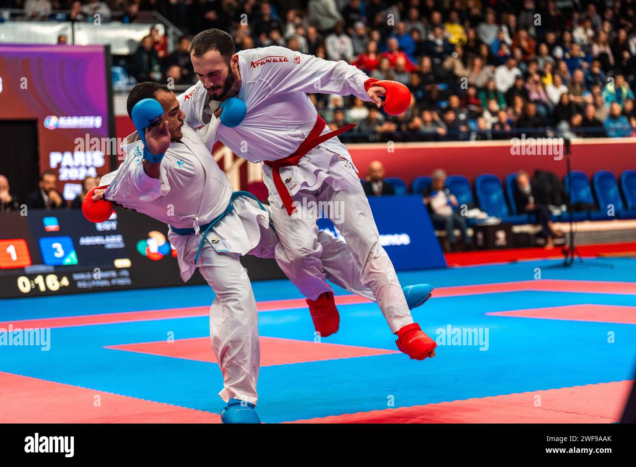 Abdalla ABDELAZIZ of Egypt and Enes BULUT of Turkiye, Male Kumite -75kg ...