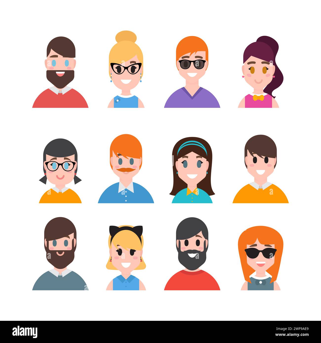 Male and female portraits. People avatars collection. Simple flat ...