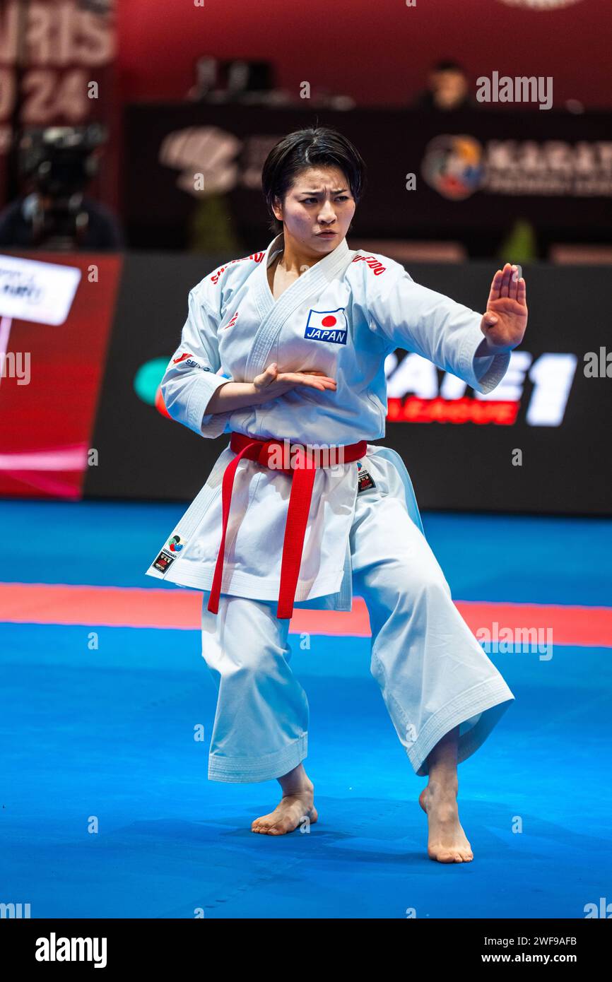 Saeko AZUMA of Japan, Female Kata Final, during the Paris Open Karate ...