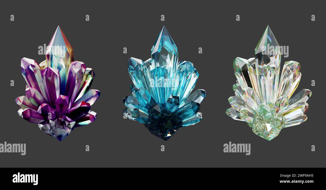 Crystal gemstone set isolated background 3d rendering without AI ...