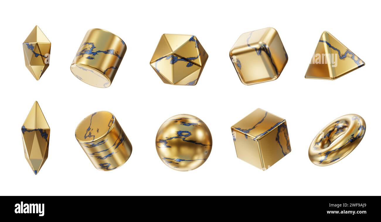 Gold Object geometry shape set isolated background 3d rendering without AI generated Stock Photo ...
