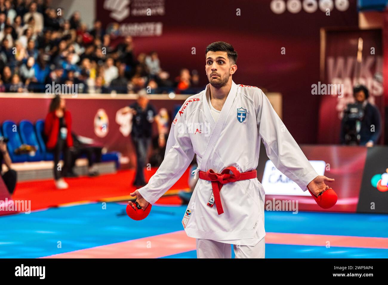 Konstantinos MASTROGIANNIS of Greece, Male Kumite -84kg Final, during ...