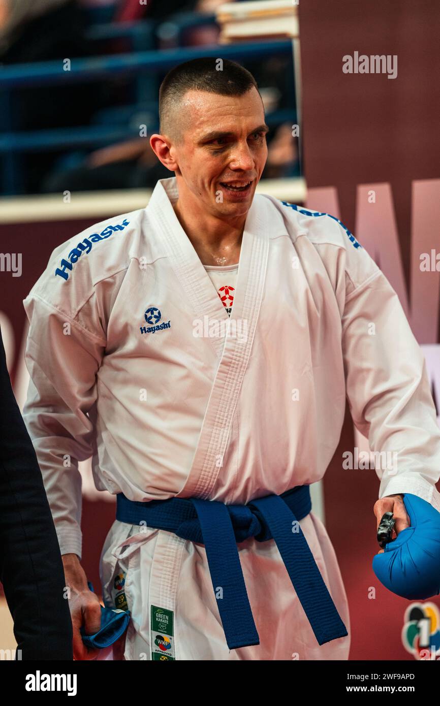 Valerii CHOBOTAR of Ukraine, Male Kumite -84kg Final, during the Paris ...