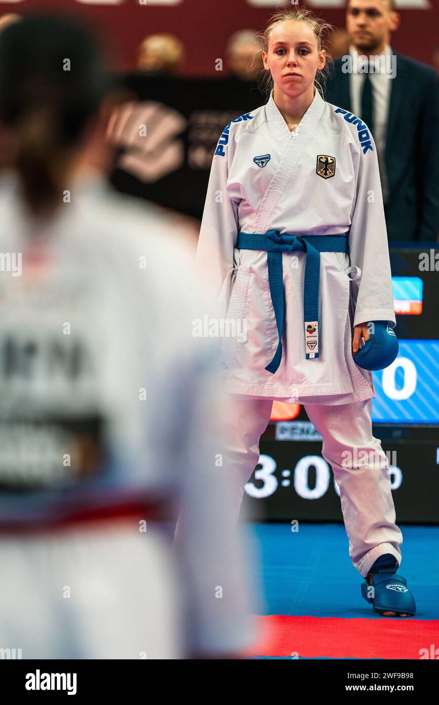 Airi SHIMA of Japan and Mia BITSCH of Germany, Female Kumite -55 Kg ...