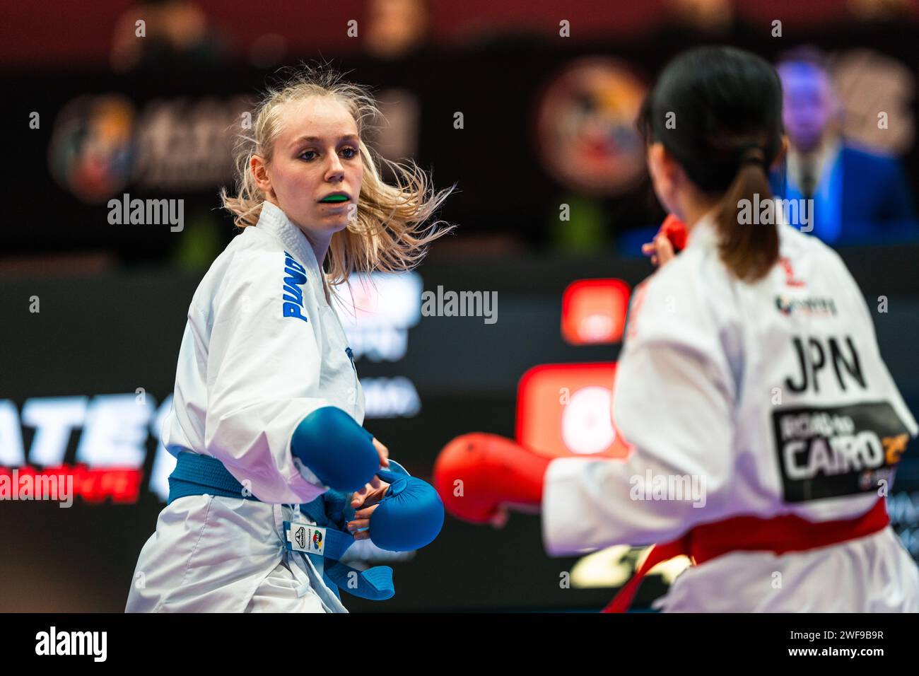 Airi SHIMA of Japan and Mia BITSCH of Germany, Female Kumite -55 Kg ...