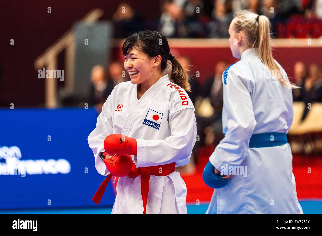 Airi SHIMA of Japan and Mia BITSCH of Germany, Female Kumite -55 Kg ...