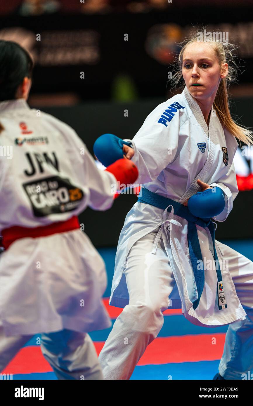 Airi SHIMA of Japan and Mia BITSCH of Germany, Female Kumite -55 Kg ...