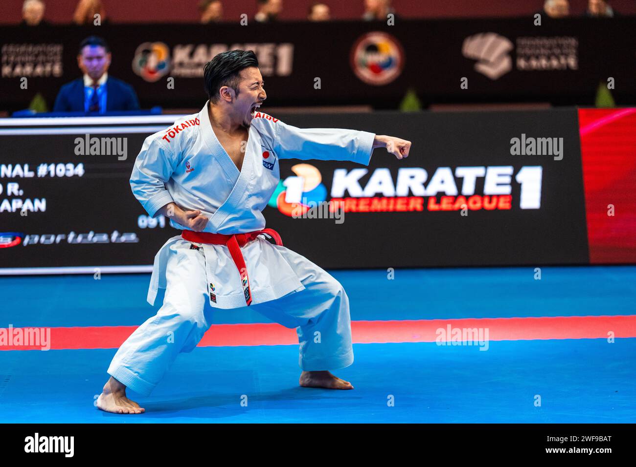 Ryuji MOTO of Japan, Male Kata Final, during the Paris Open Karate 2024 ...