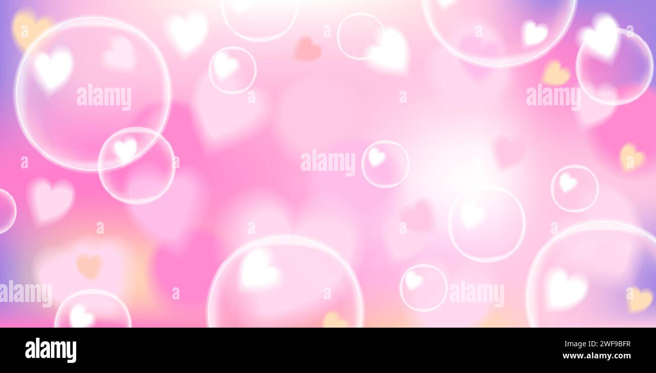 Cute y2k pink aura kawaii background with bubbles and hearts. Stock ...