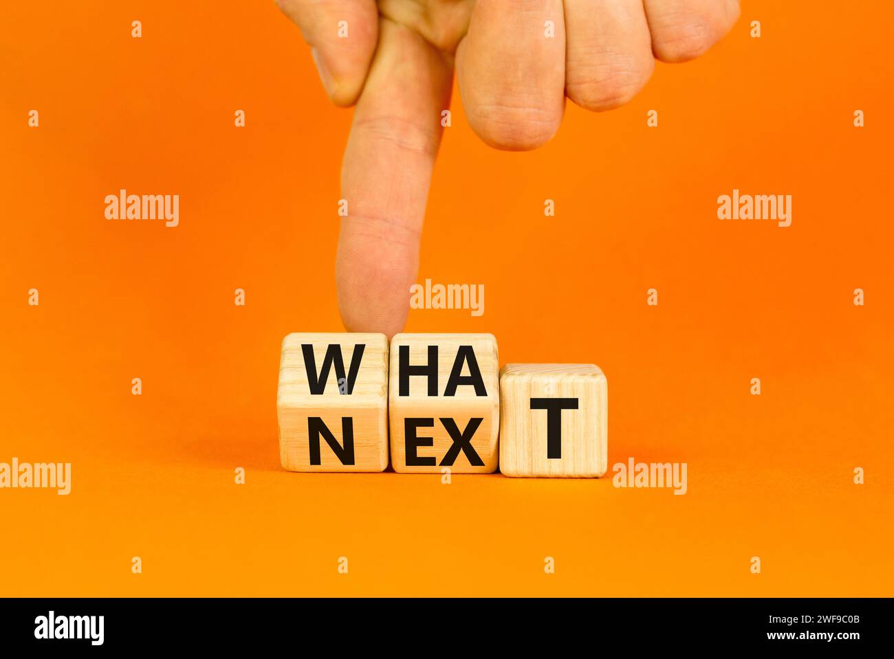 What next symbol. Concept words What next on wooden blocks. Changed ...